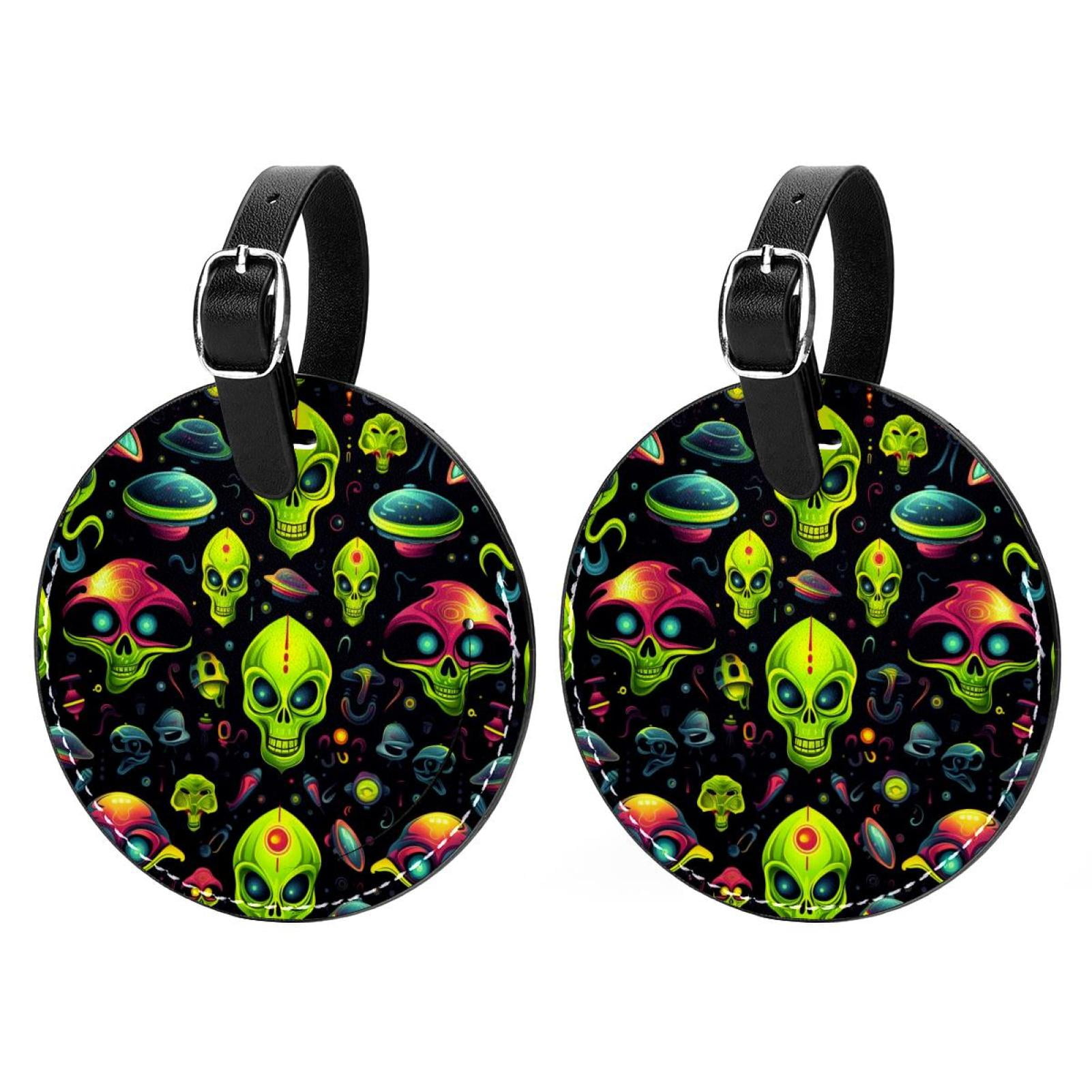 Alien 2Pcs PU Leather Round Luggage Tags with Privacy Cover and Name ID ...