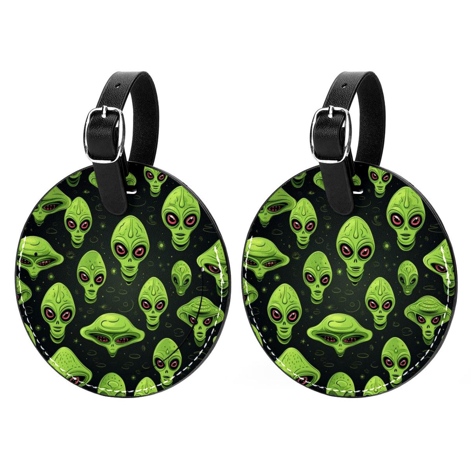Alien 2pcs PU Leather Round Bag Tags Suitcase Handbag Tags with Privacy ...