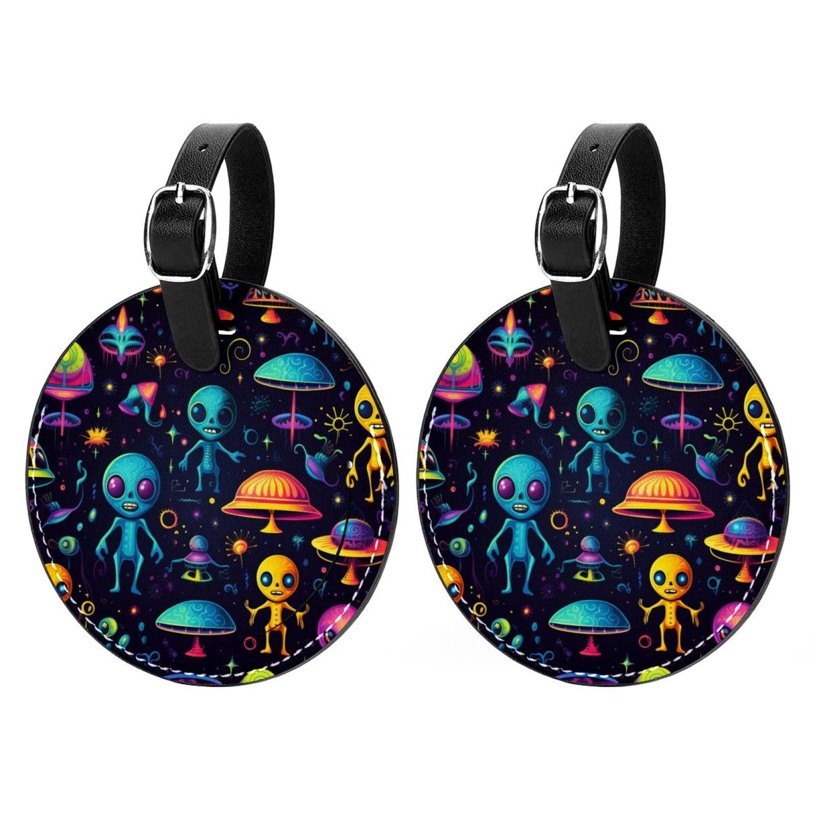 Alien 2pcs PU Leather Round Bag Tags Suitcase Handbag Tags with Privacy ...
