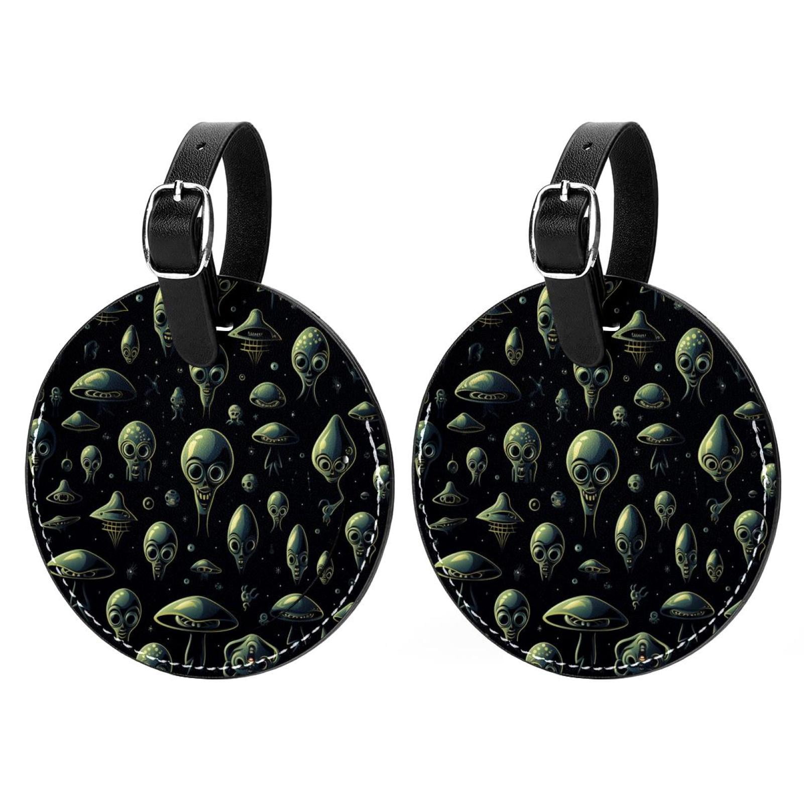 Alien 2pcs PU Leather Round Bag Tags with Privacy Cover and Name ID Tag ...
