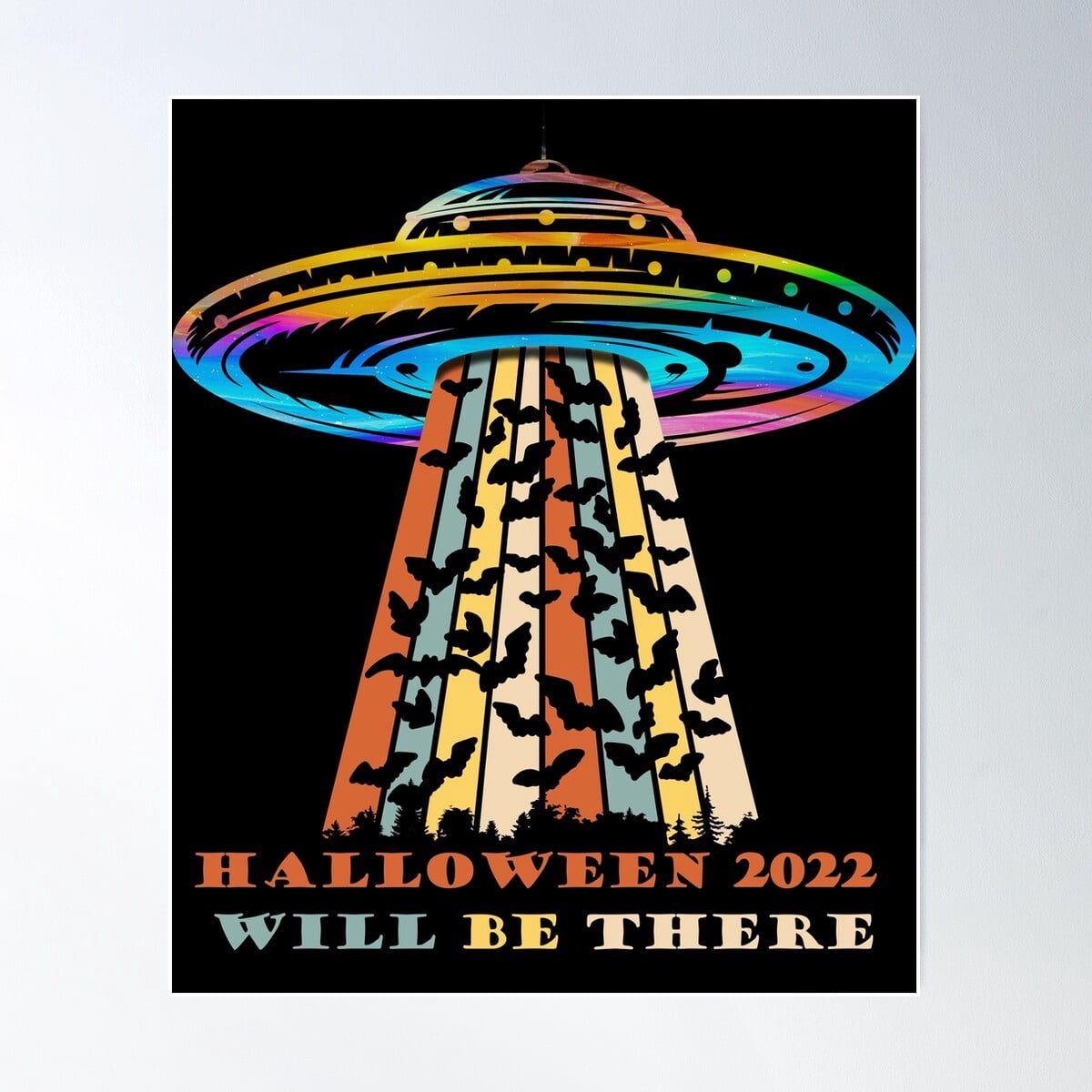 Alien Abduction Bats Flying Saucer Ufo Vintage Halloween Poster Wall ...