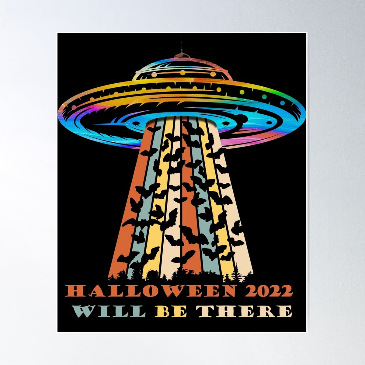 Alien Abduction Bats Flying Saucer Ufo Vintage Halloween Poster Wall ...