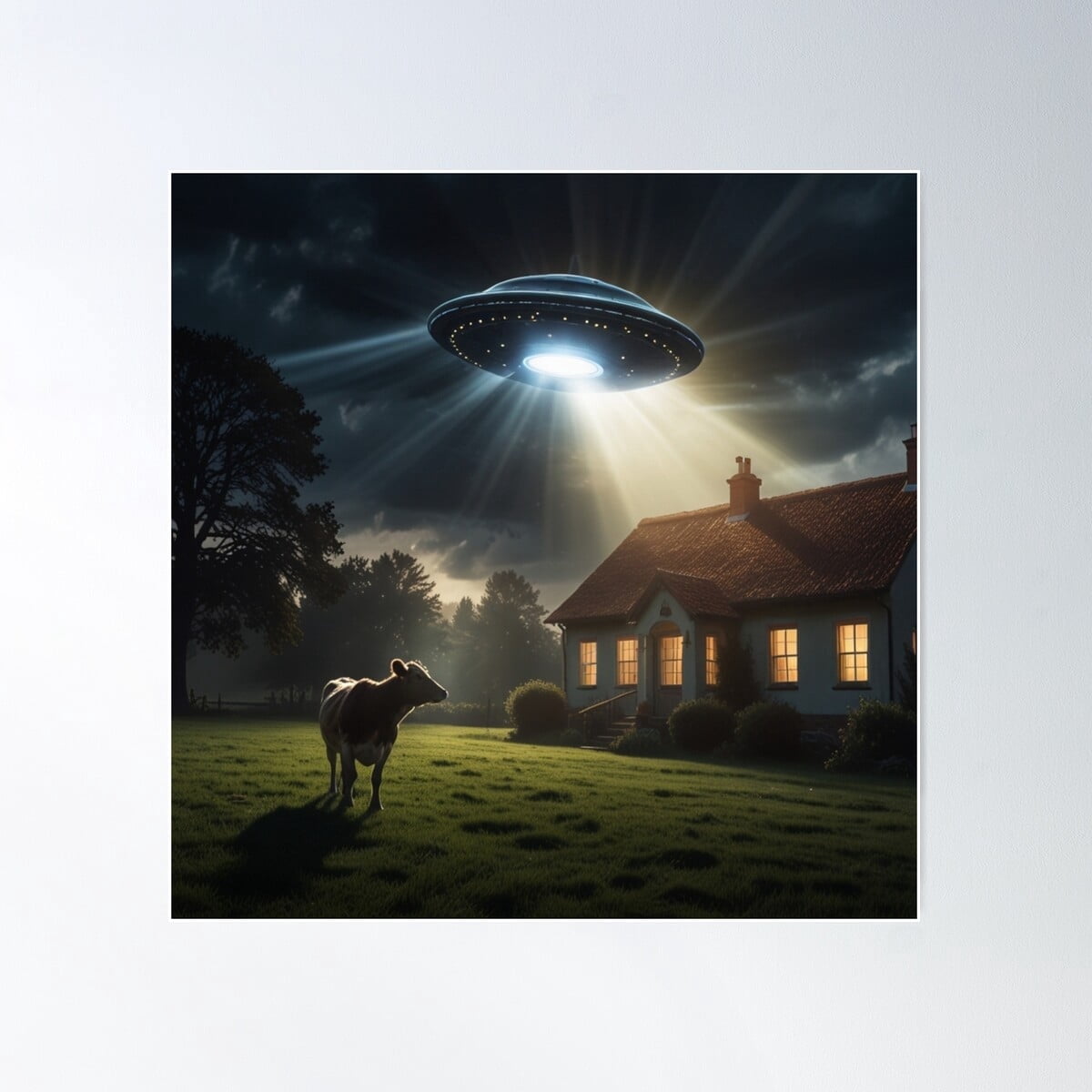 Alien Abduction Cinematic Scene Ufo Flying Over A House In Countryside ...