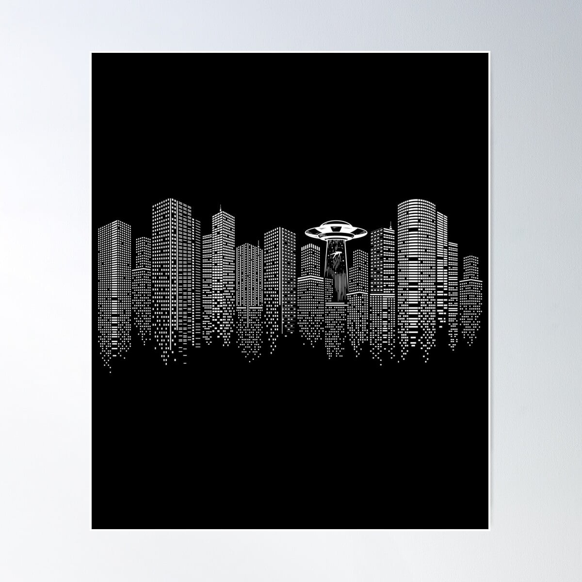 Alien Abduction City Skyline Poster Wall Art, Modern Wall Decor For ...