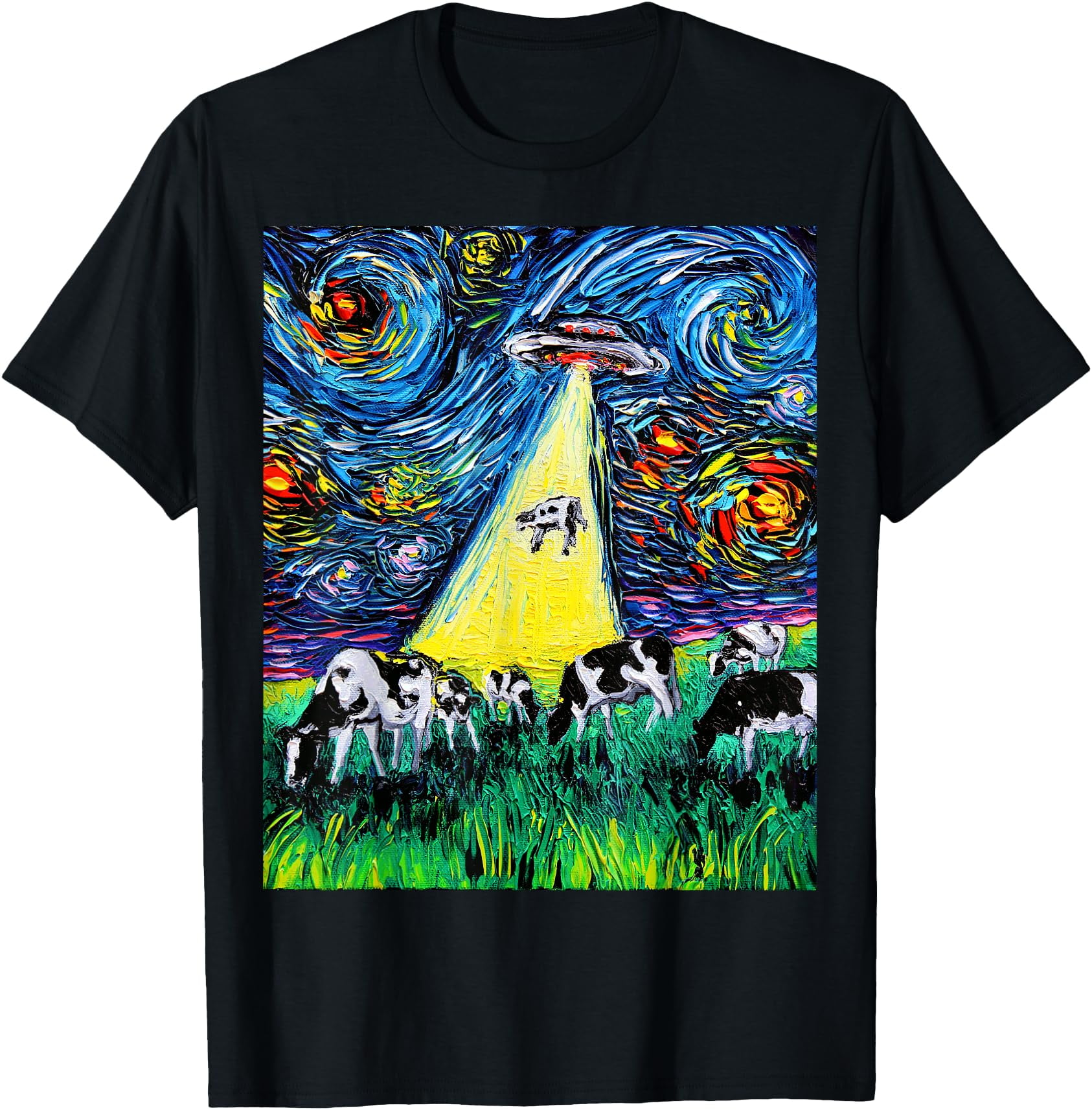 Alien Abduction Cows UFO Starry Night Funny Art by Aja Softstyle Unisex ...