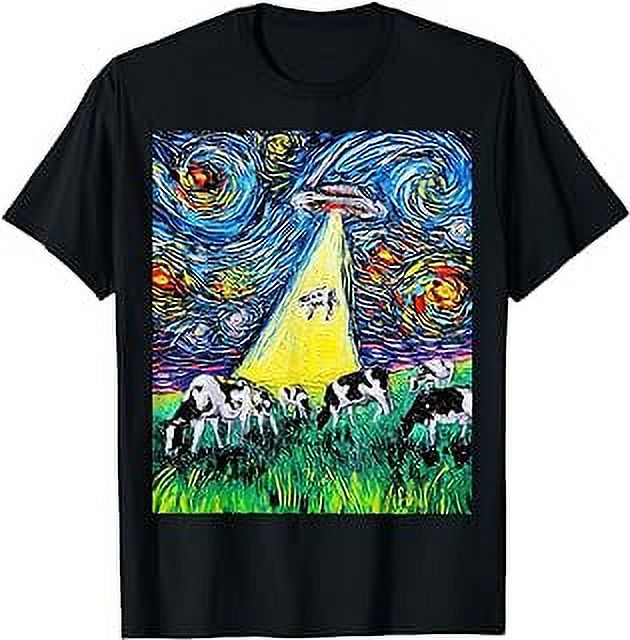 Alien Abduction Cows UFO Starry Night Funny Art by Aja T-Shirt ...