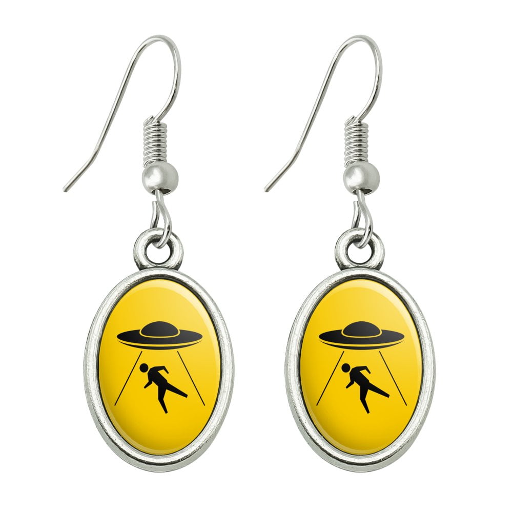 Alien Abduction Hazard Warning Sign Novelty Dangling Drop Oval Charm ...