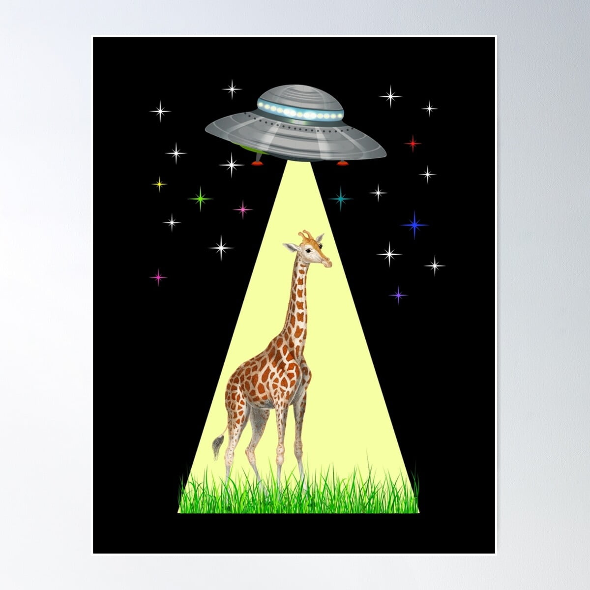 Alien Abduction Of Giraffe | Flying Saucer Poster Wall Art, Modern Wall ...