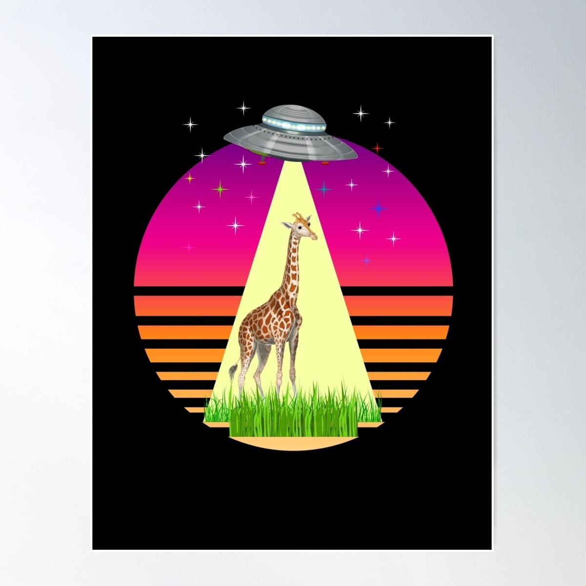 Alien Abduction Of Giraffe | Funny Ufo Poster Wall Art, Modern Wall ...