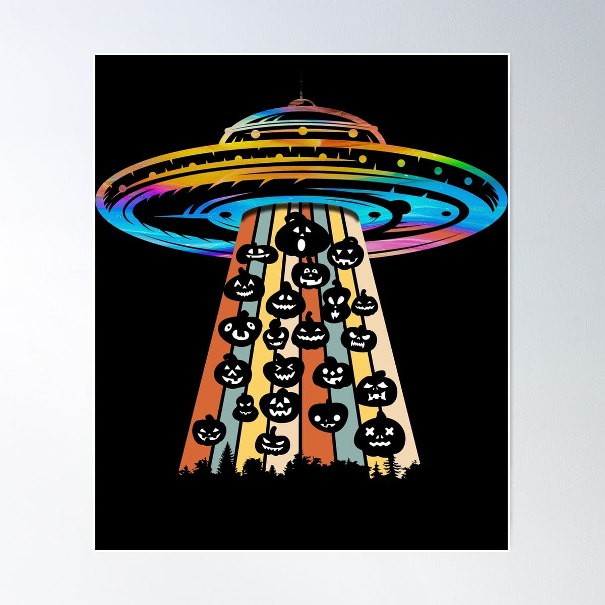 Alien Abduction Pumpkins Flying Saucer Ufo Vintage Halloween Poster ...