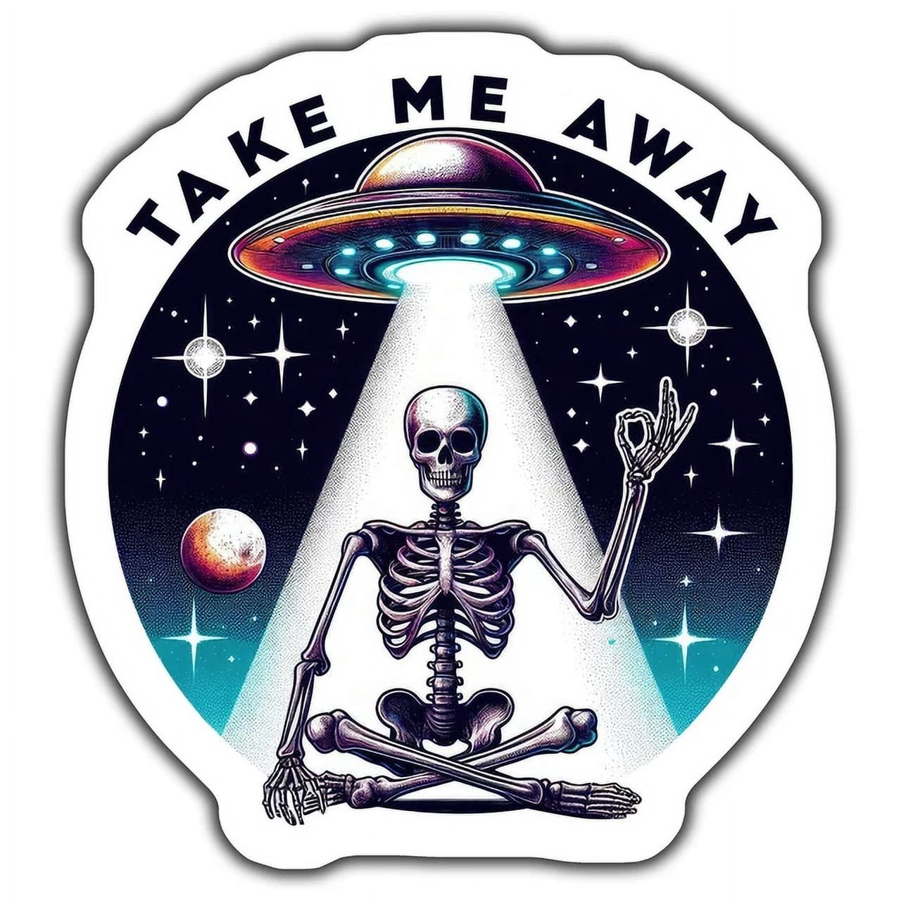 Alien Abduction Skeleton Sticker, Take Me Away Alien Decal, Skeleton ...