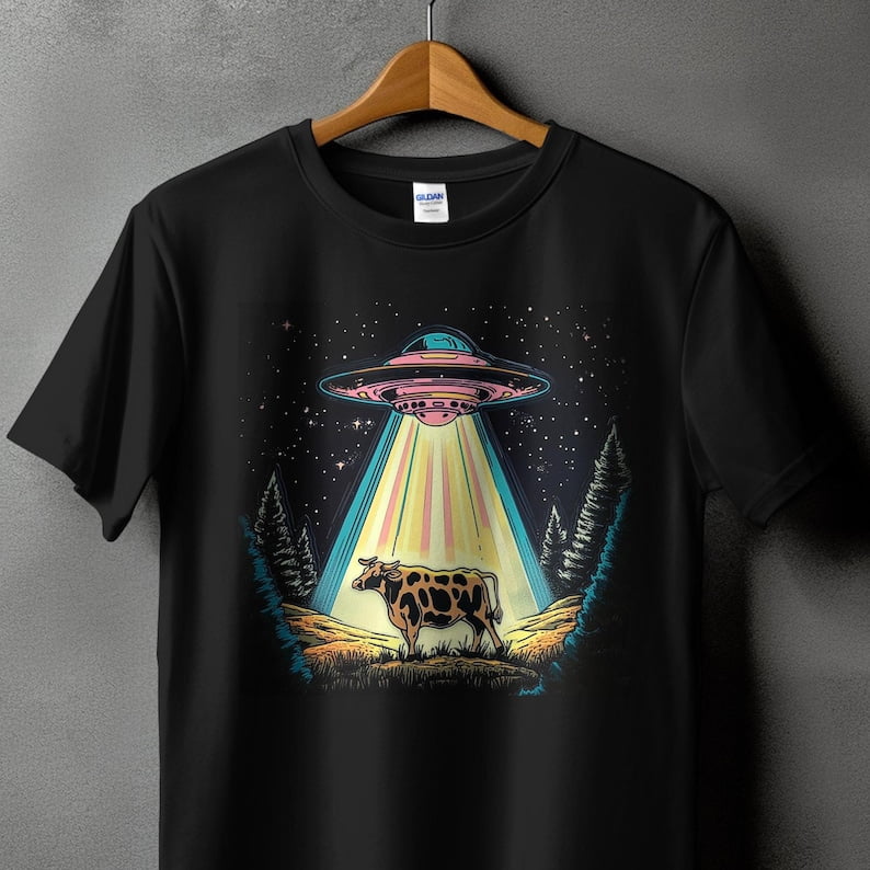 Alien Abduction T-Shirt, Funny UFO Cow Abduction Tee, Sci-Fi ...