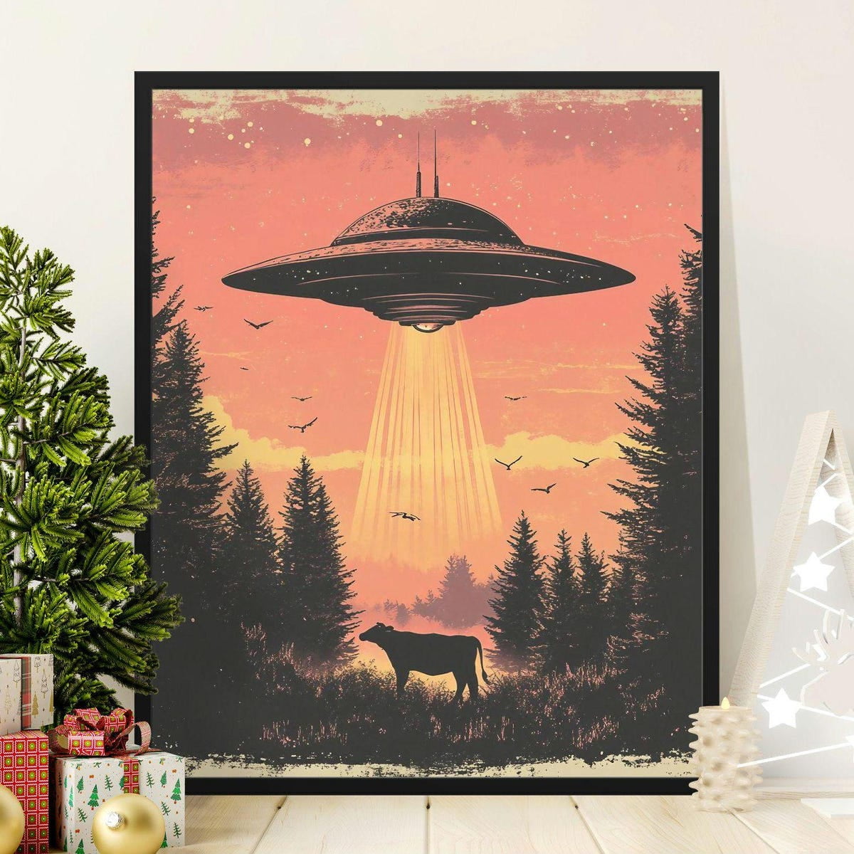 Alien Abduction Vintage Poster, UFO Spaceship Wall Art, Retro Sci Fi ...