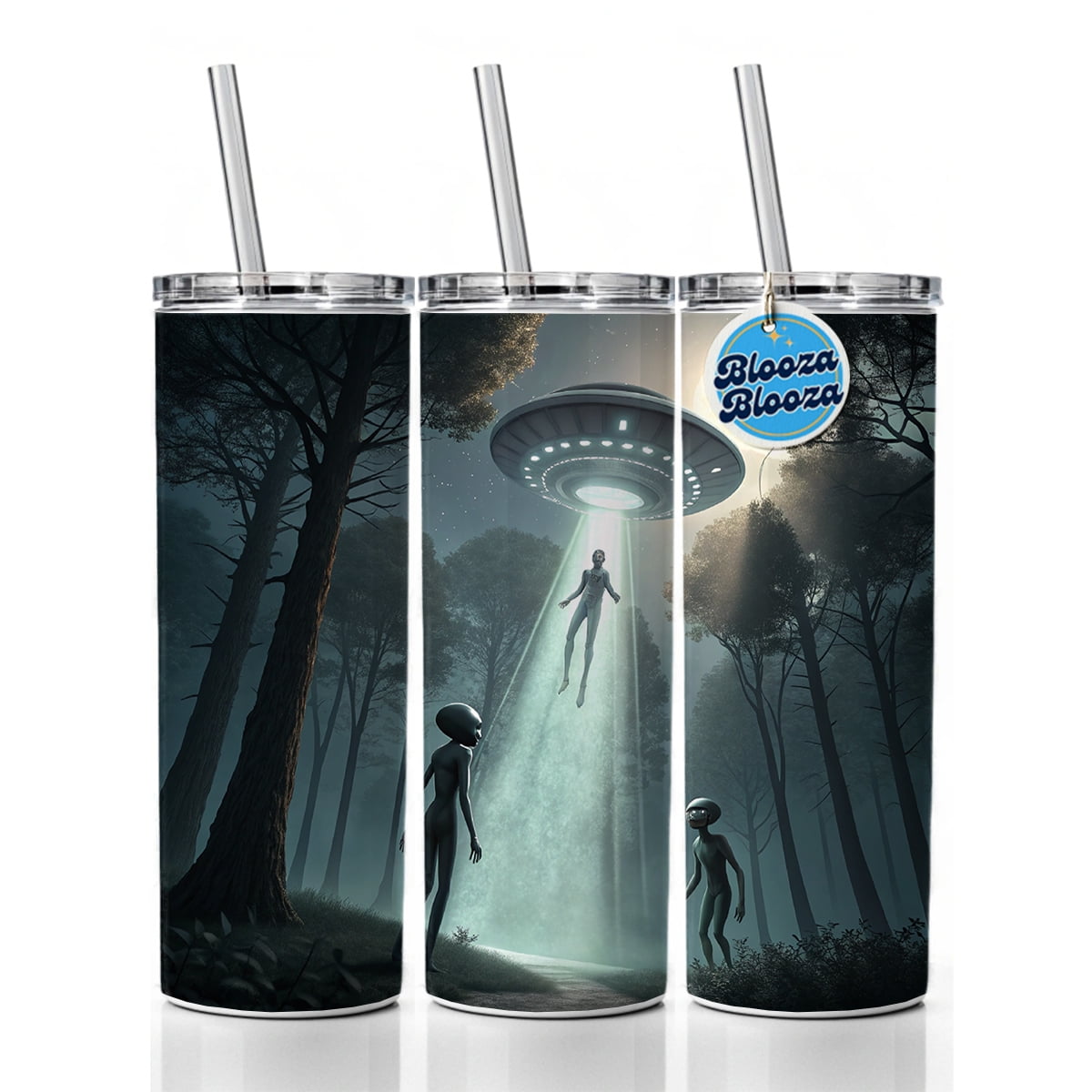 Alien Abduction in the Woods Sci-fi 20oz Insulated Water Bottle Skinny ...