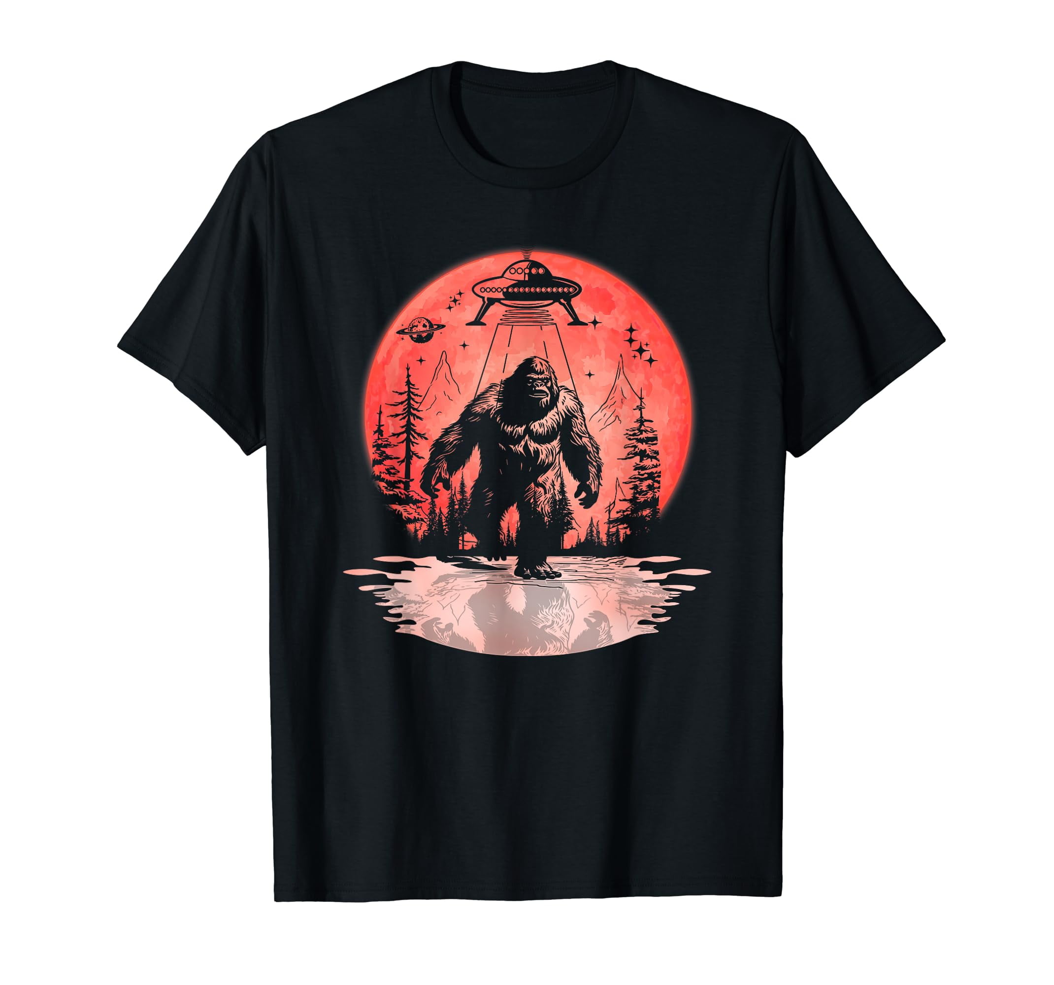 Alien And Bigfoot Moon Black T-Shirt - Walmart.com