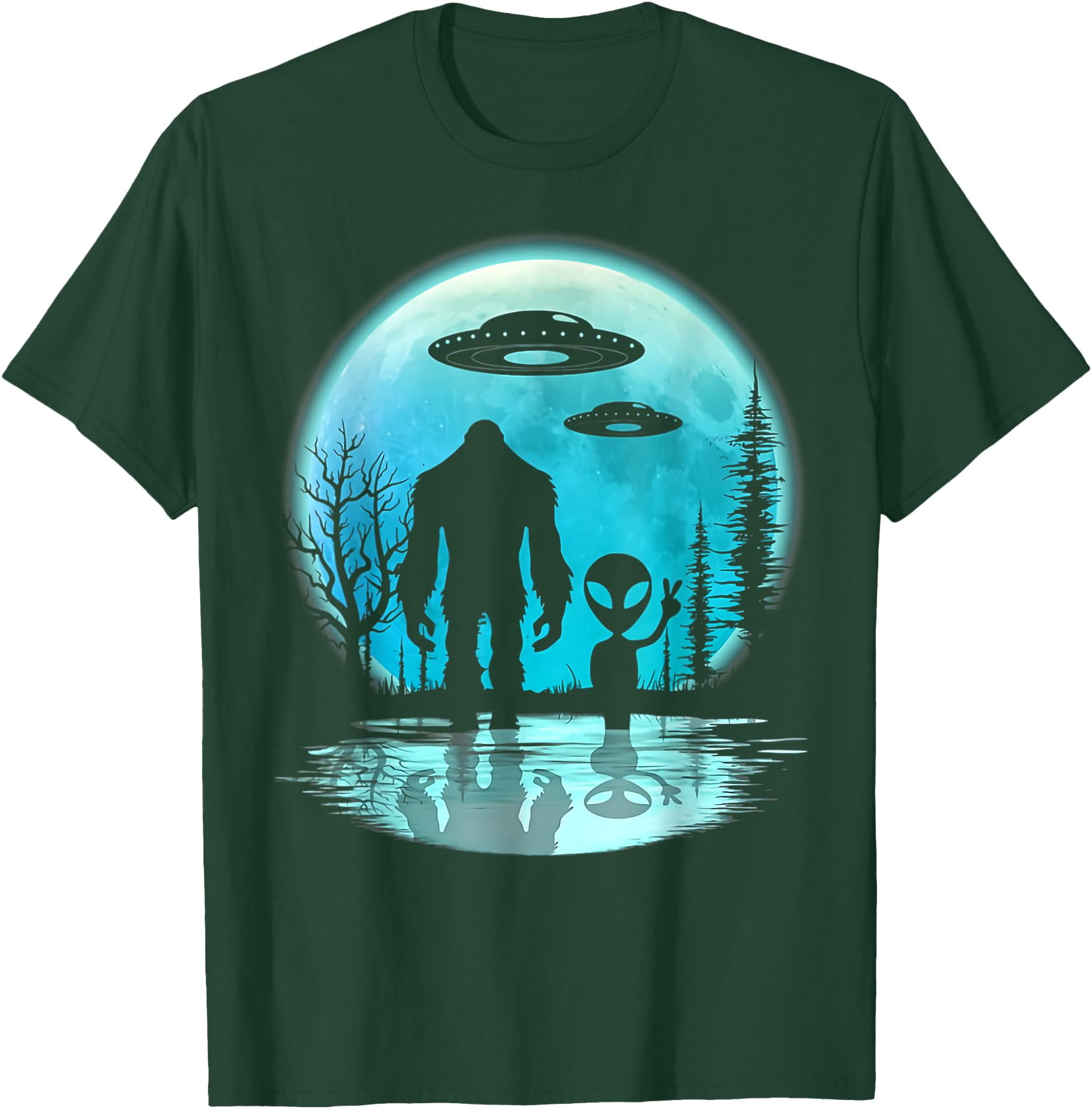 Alien And Bigfoot Moon Unisex T-Shirt,Dark Heather color,size 3XL ...