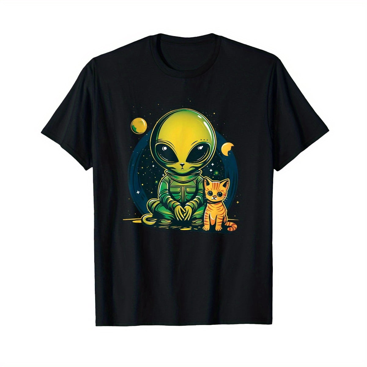 Alien And Cat Funny Cat Selfie With Alien Vintage Ufo Funny T-Shirt ...