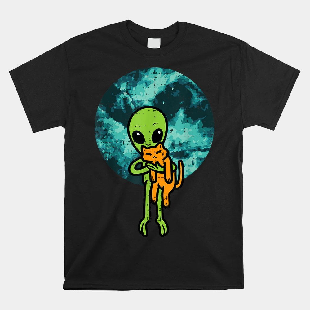 Alien And Cat Funny Ufo Space Feline Pet Owner Shirt - Walmart.com