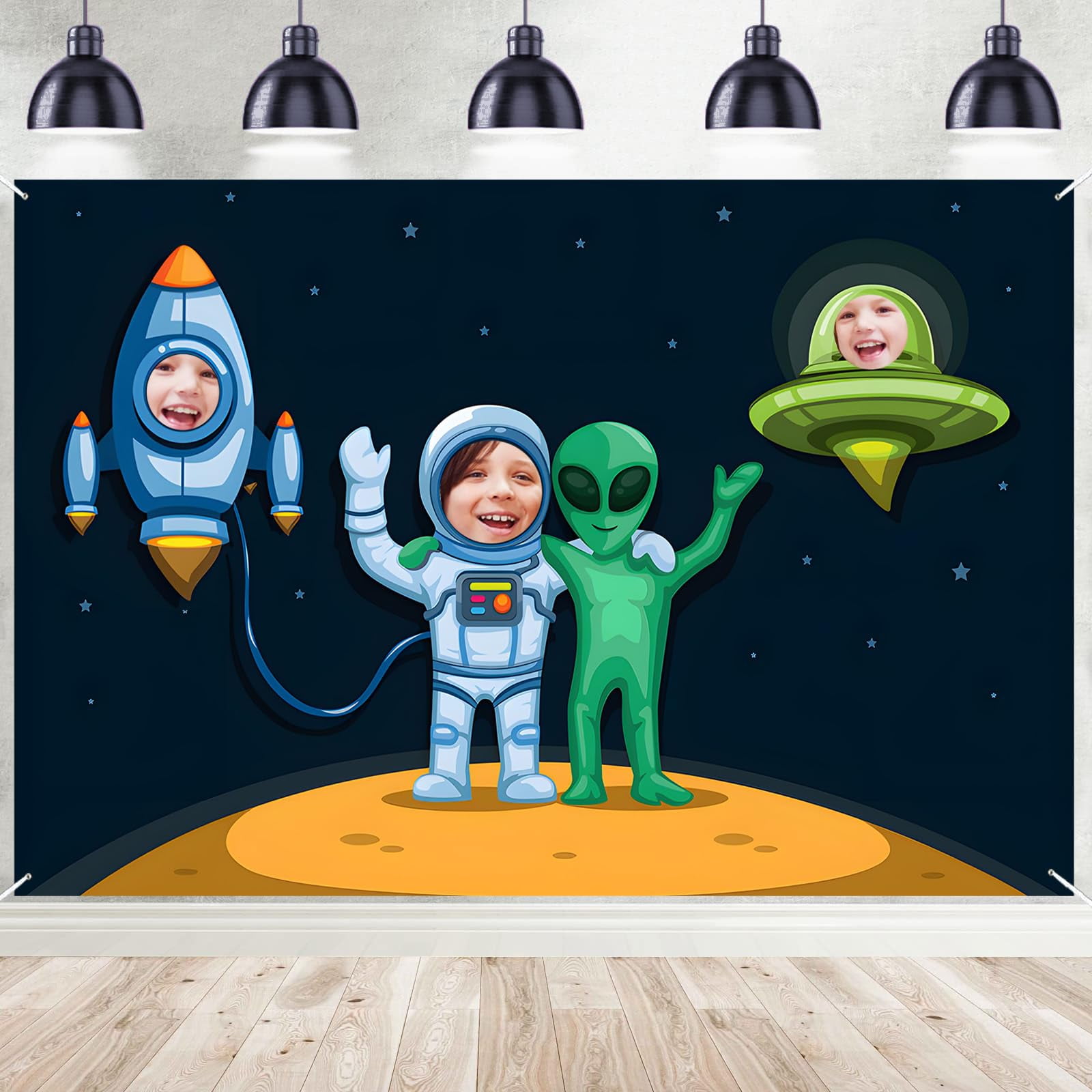 Alien Astronaut Banner Backdrop Outer Space Face in Hole Door Cover ...