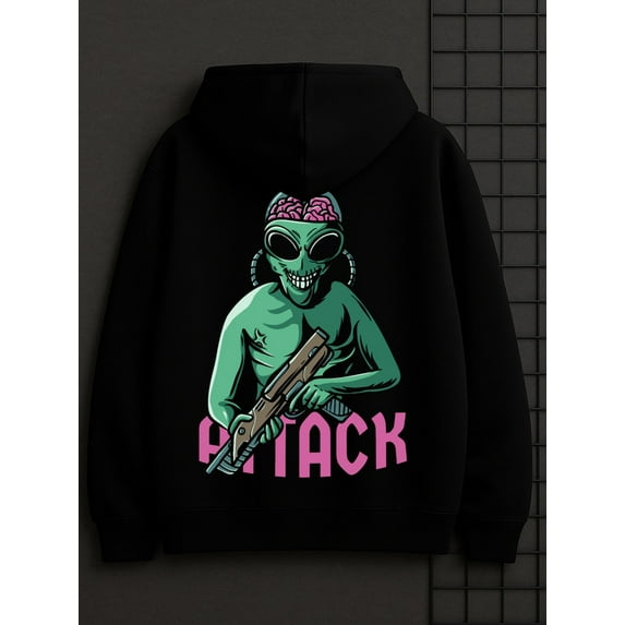Alien Attack sweatshirt Veteran men graphic hoodies black Solid Color ...