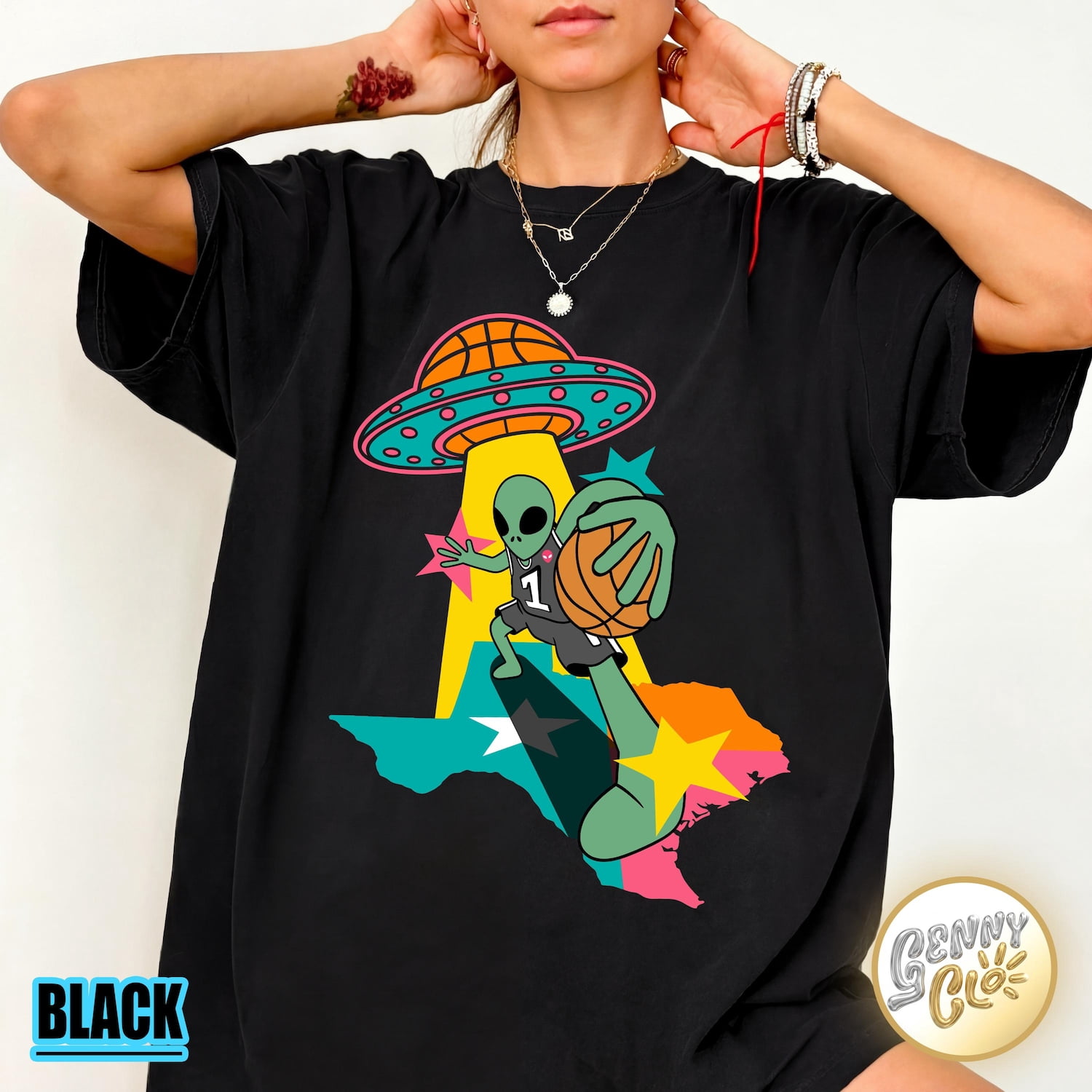 Alien Basketball Dunk Graphic Shirt, Fiesta City Sports Fan Tee, Texas ...