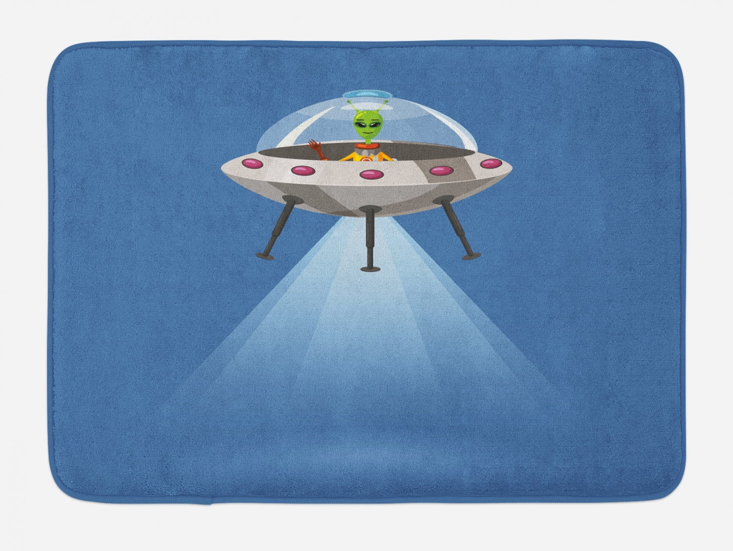 Alien Bath Mat, Flying UFO with a Green Creature Waving ...