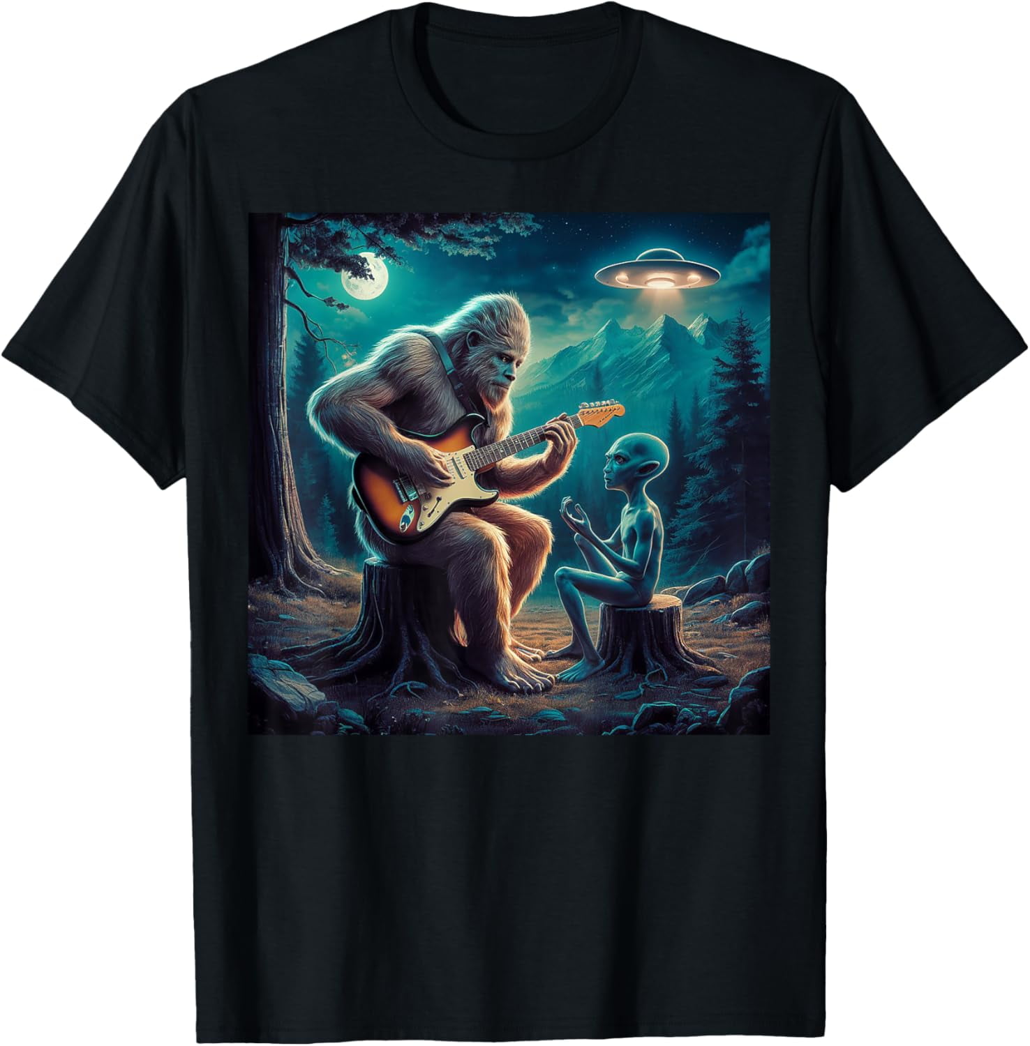 Alien Bigfoot Guitar Sasquatch UFO Gifts For Men, Women, Kid T-Shirt ...