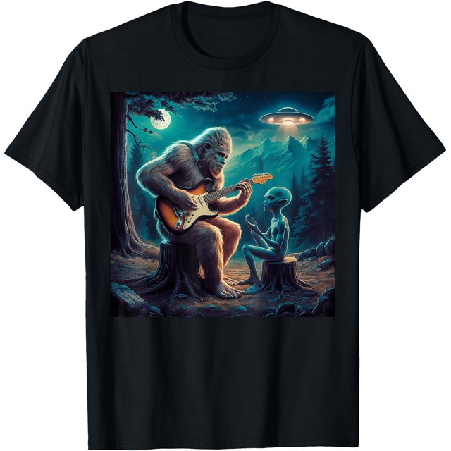 Alien Bigfoot Guitar Sasquatch UFO Unisex T-Shirt,Dark Heather color ...