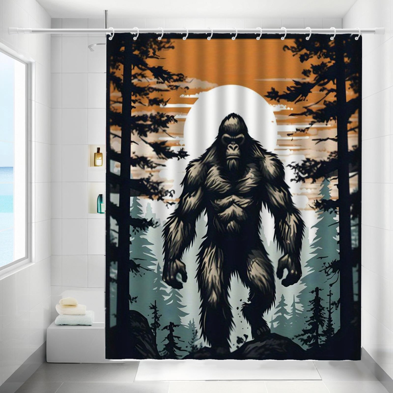 Alien Bigfoot Shower Curtains Retro Bigfoot IN Moutain Waterproof ...