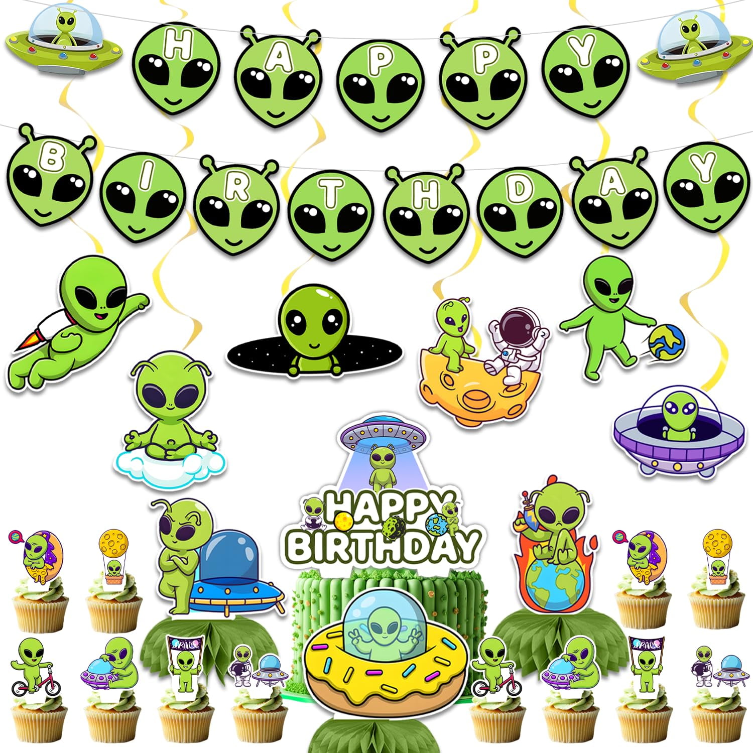 Alien Birthday Party Decorations, DHF10 UFO Birthday Banner, 25 Toppers ...