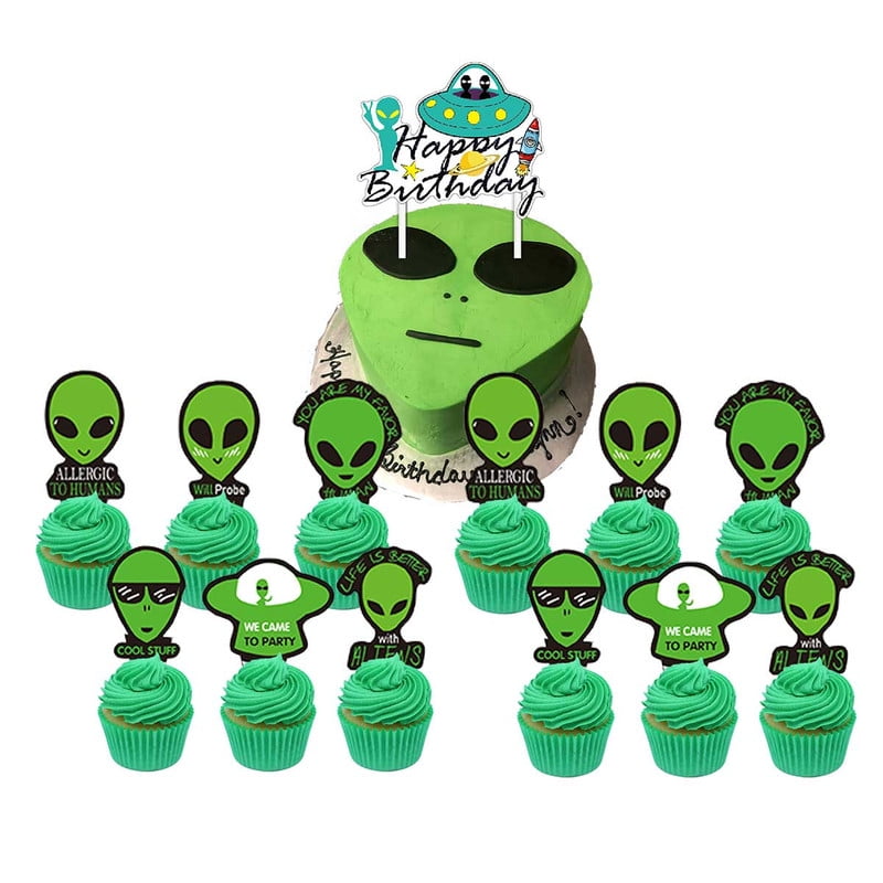 Alien Cake Topper CupcakeS Set Birthday Party Supplies Decoration Decor ...