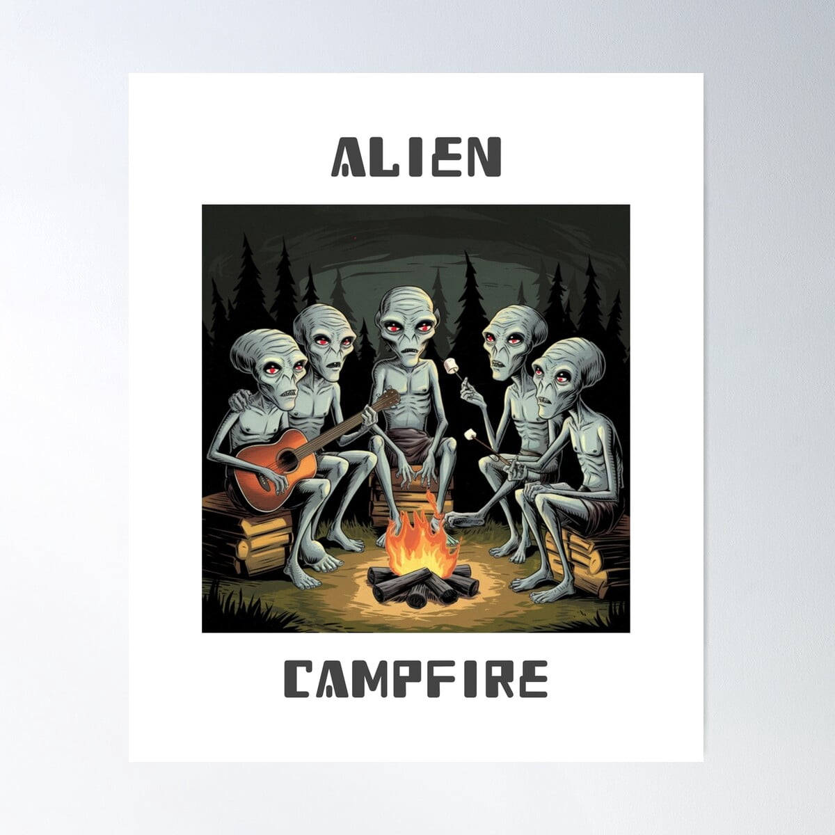 Alien Campfire Poster Wall Art, Modern Wall Decor For Living Room ...