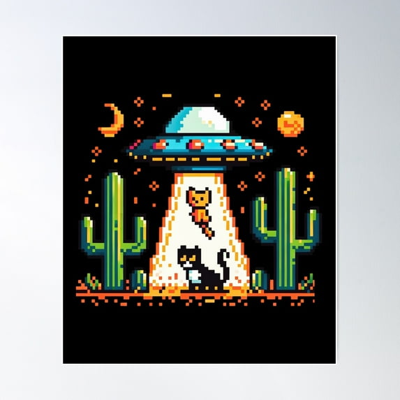 Alien Cat Abduction -Ufo Aliens Love Cats Poster Wall Art, Modern Wall ...