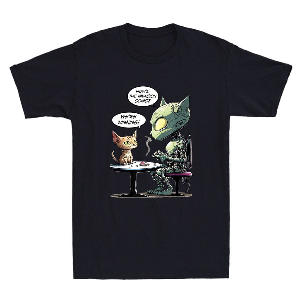 Alien Cat Earth Invasion Funny Cat Alien Joke Cartoon Meme Novelty Men ...