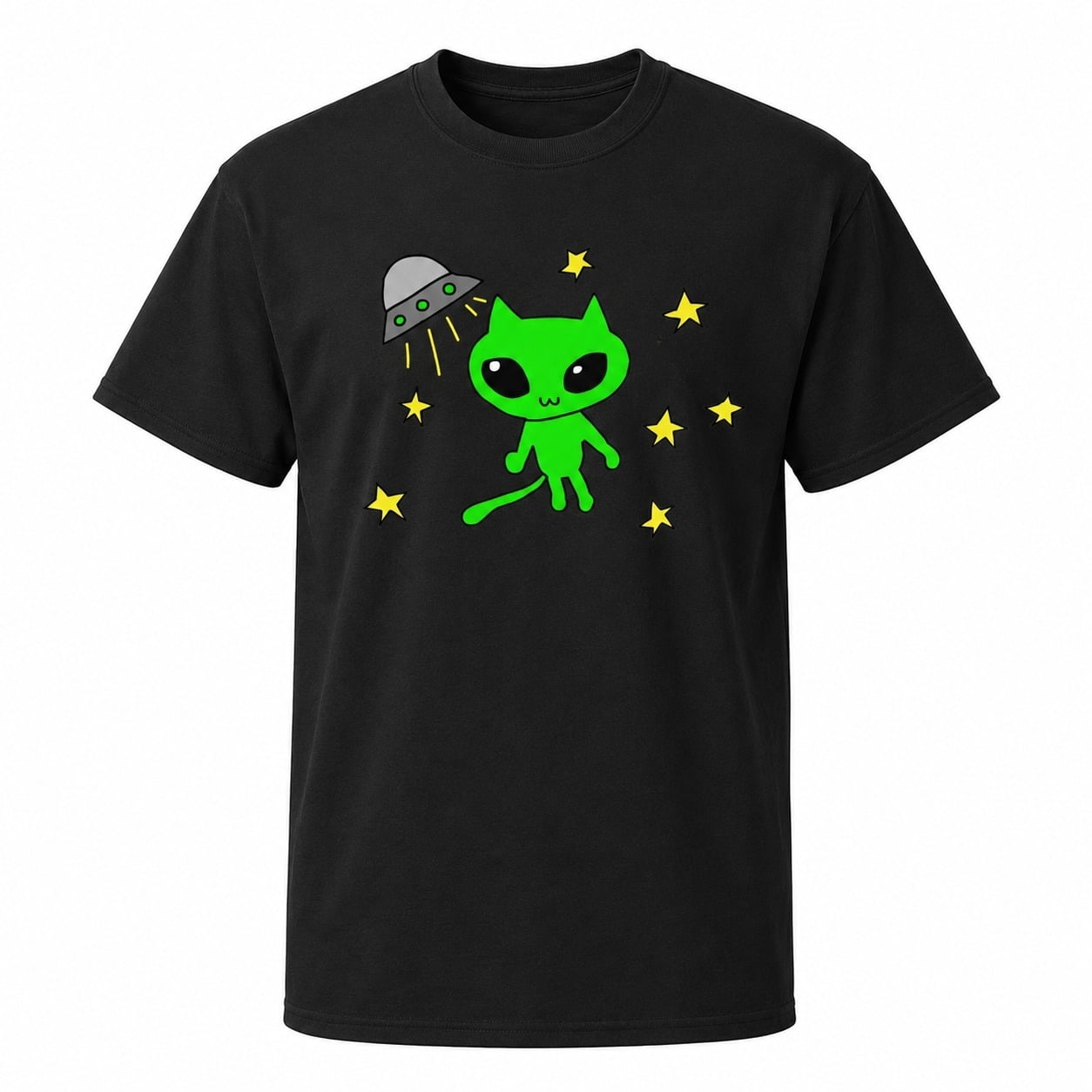 Alien Cat Graphic T-Shirt, Unisex Cotton Tee, UFO Space Design, Sizes S ...