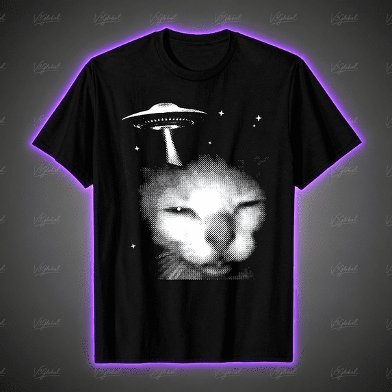Alien Cat Meme UFO Funny Vintage Silly Kitty Y2K Art Unisex T-Shirt S ...
