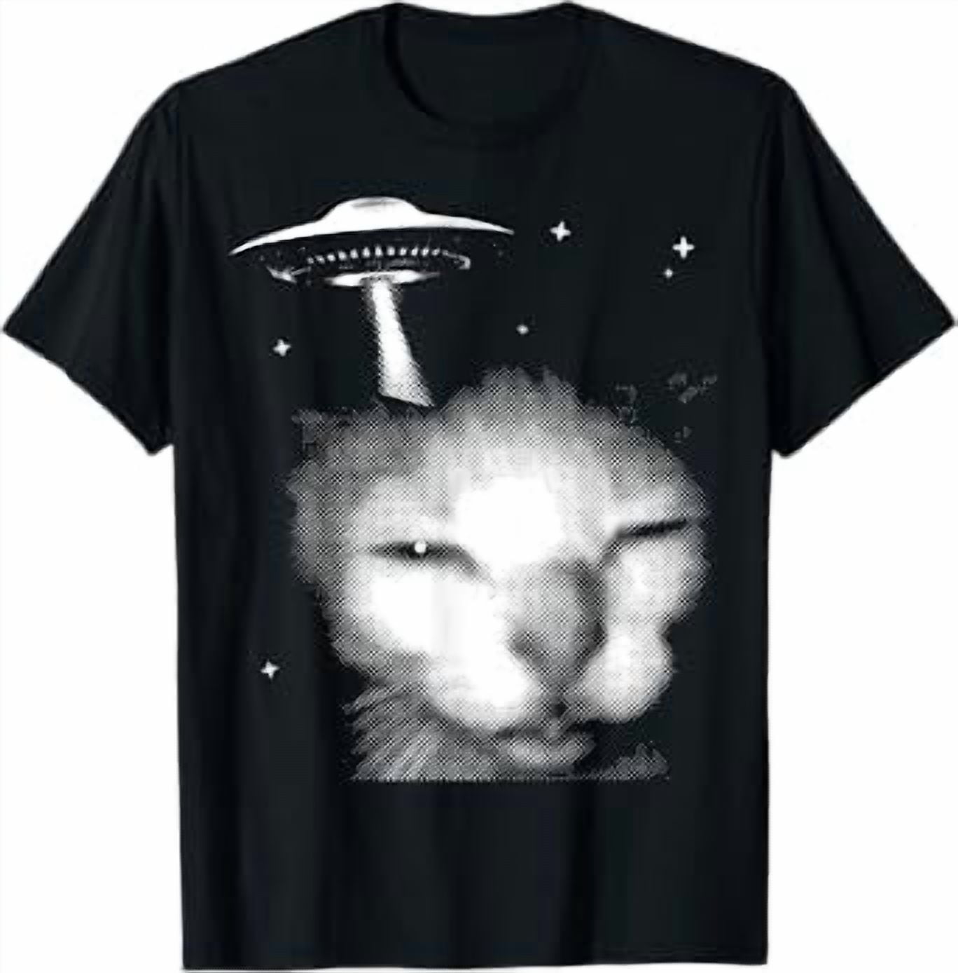 Alien Cat Meme UFO Vintage Graphic Tee Y2K Funny Silly Cat T-Shirt ...