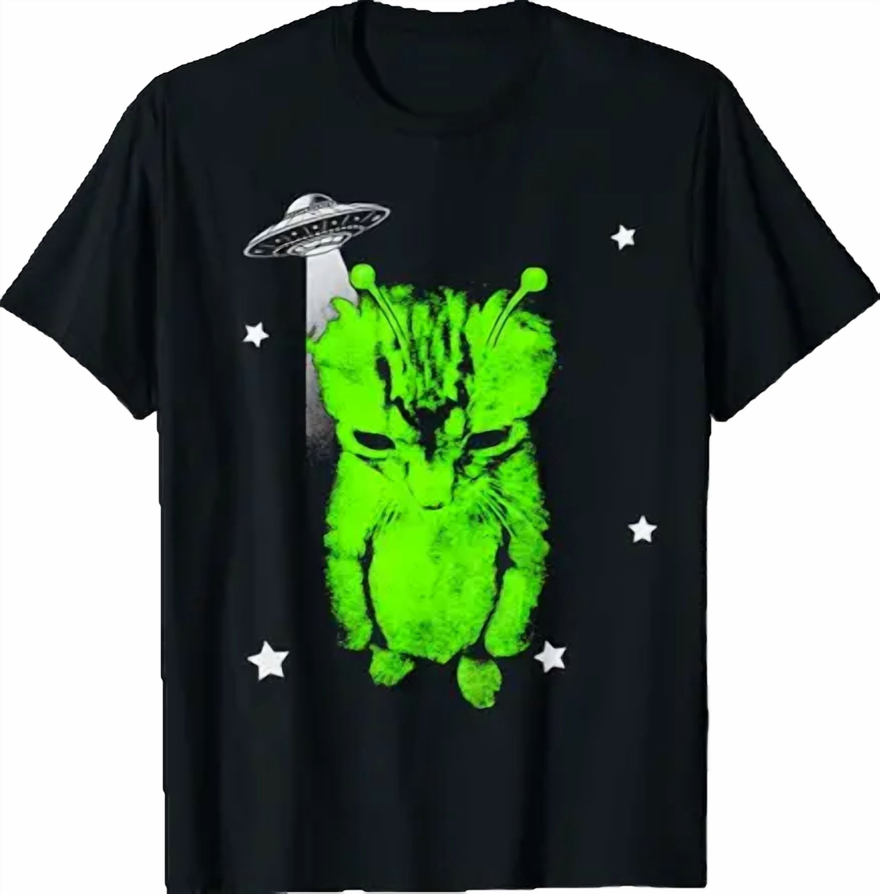 Alien Cat Meme UFO Vintage Graphic Tee Y2K Funny Silly Cat T-Shirt ...