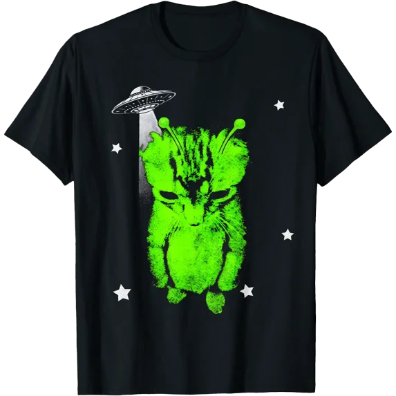 Alien Cat Meme Ufo Vintage Graphic Tee Y2K Funny Silly Cat T-Shirt ...