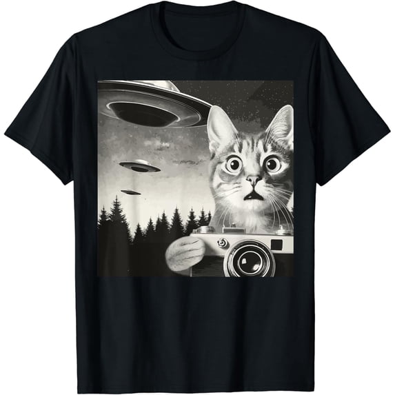 Alien Cat UFO Camera Graphic Feline Photography T-shirt - Walmart.com