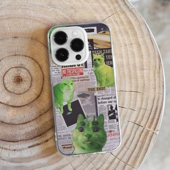 Alien Cat UFO Collage Trippy Space Protective Phone Case for iPhone 11 ...