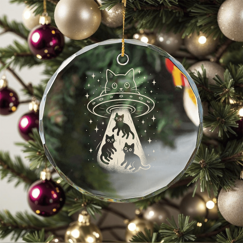 Alien Cat UFO – Space Kitty Abduction Cartoon Design Ornament, Keepsake ...