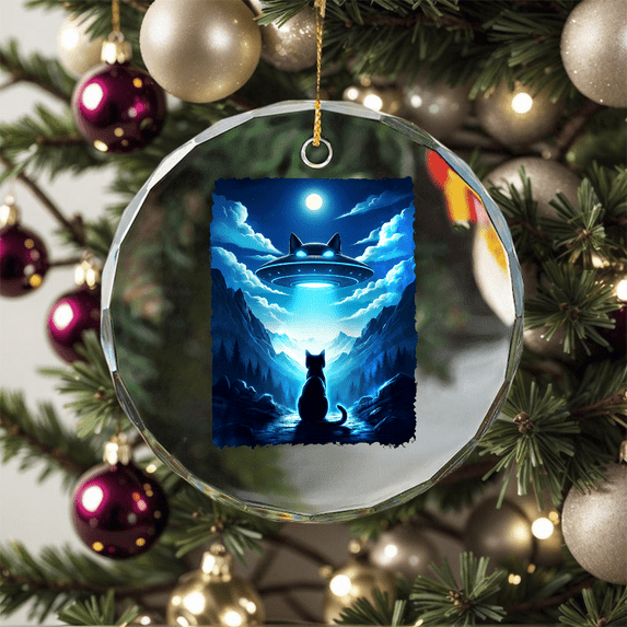 Alien Cat UFO Spaceship Night Sky Fantasy Sci-Fi Art Ornament, Keepsake ...