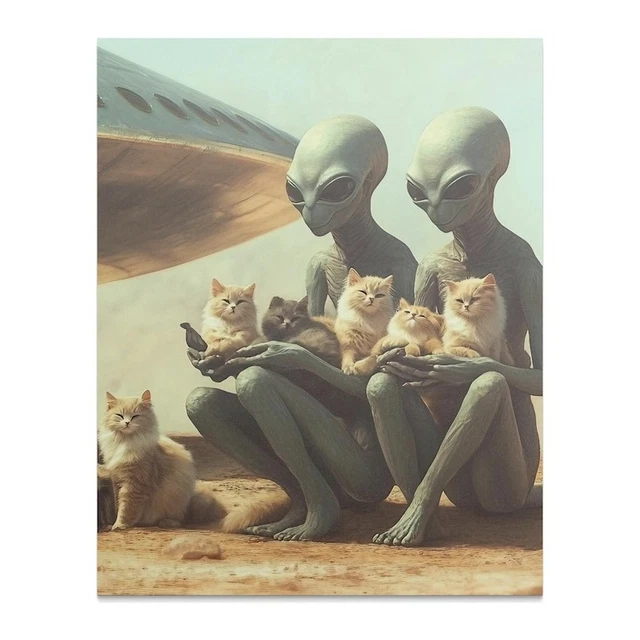 Alien With Cats Wall Art, Sci-Fi Fantasy Poster, Alien Art Print ...