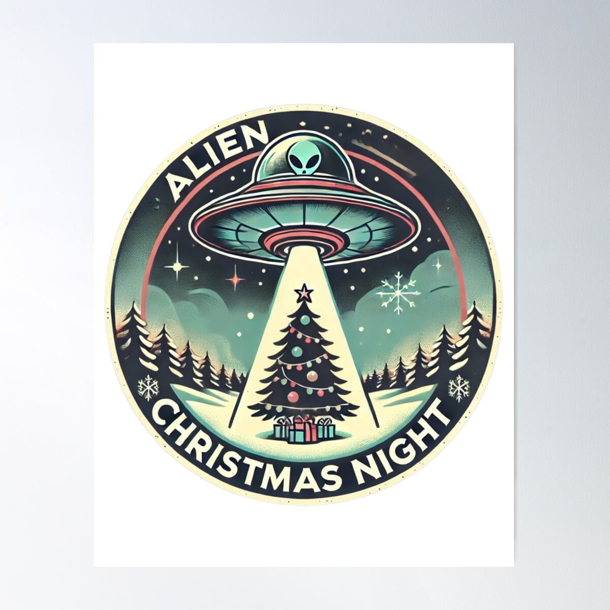 Alien Christmas Night – Retro Ufo Holiday Design Poster Wall Art ...