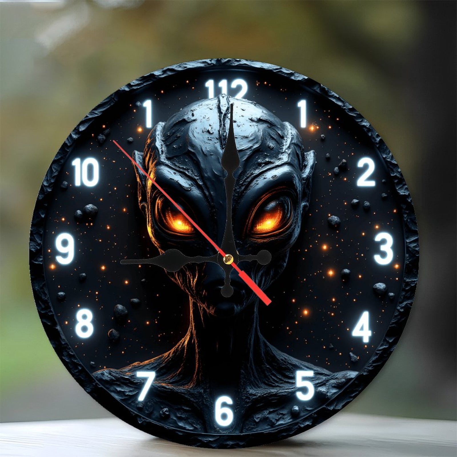 Alien Clock Decor 10-Inch Silent Wooden Wall Clock, Battery Operated ...