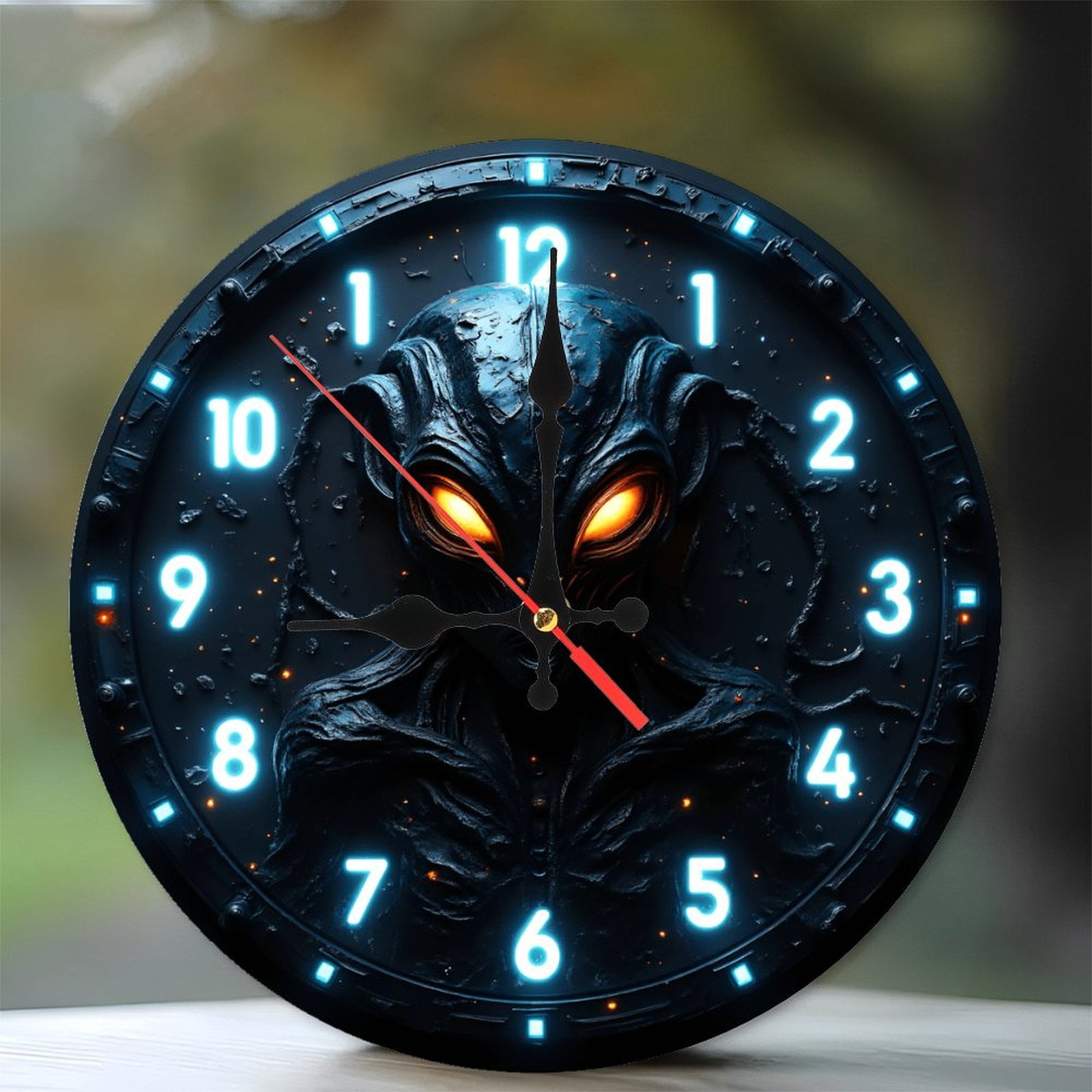 Alien Clock Design 10-Inch Silent Wooden Wall Clock, Battery Operated ...