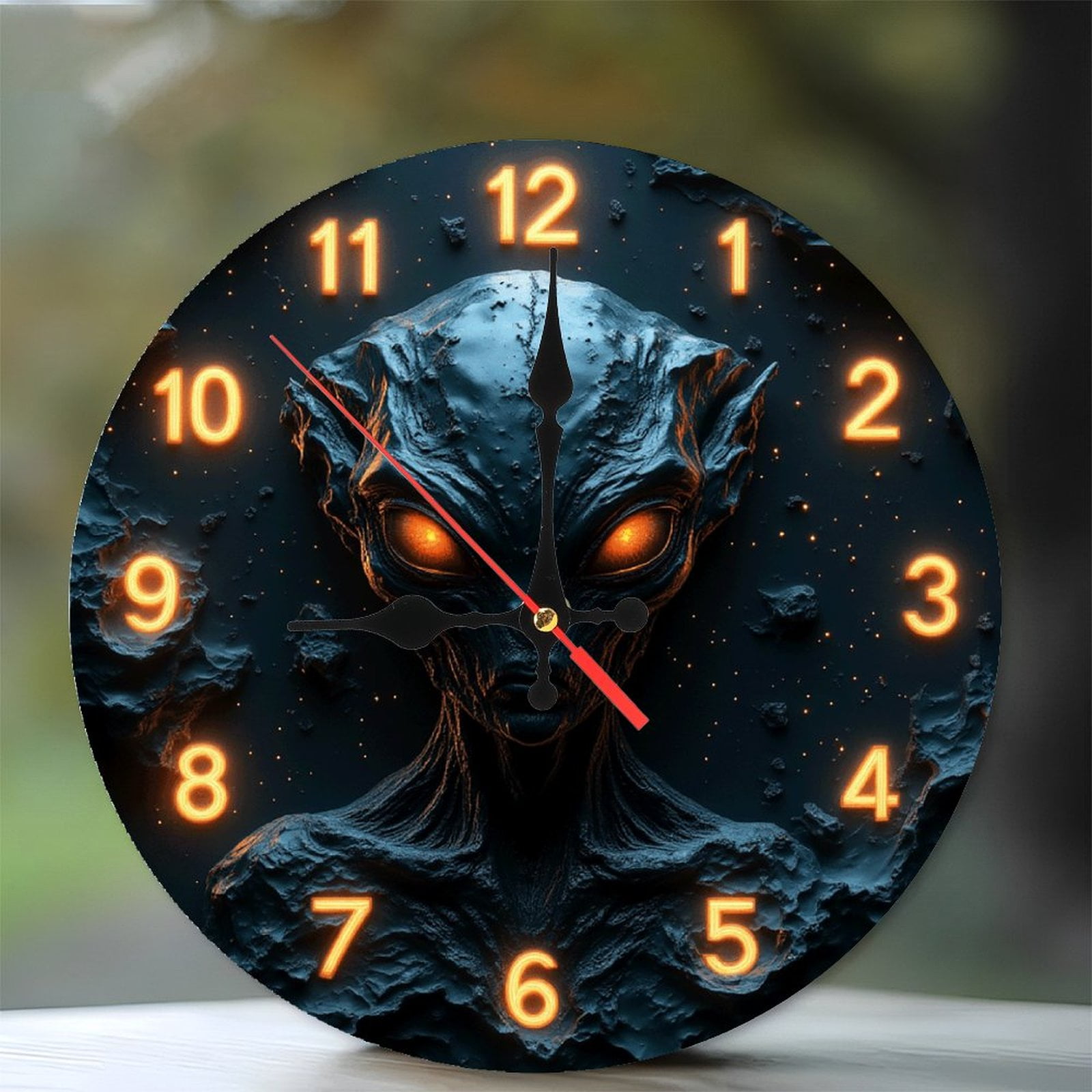 Alien Clock Design Home Decor Art 10-Inch Silent Wooden Wall Clock, Battery Operated (AA ...