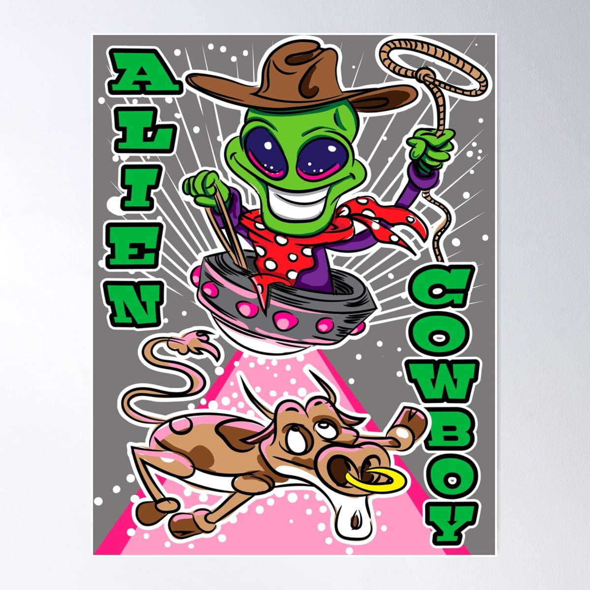 Alien Cowboy Alien Abduction Cow Poster Wall Art, Modern Wall Decor For ...