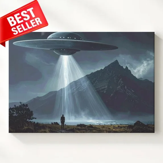 Alien Craft Lonely Figure Poster Shaped Object Hovers Ominously Above ...